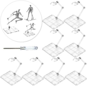 xistest action figure stand, 8 pcs assembly action figure display holder base doll model support stand compatible with hg rg sd shf gundam 1/144 toy with screwdriver transparent