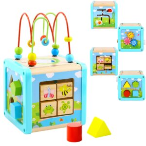 tookyland activity cube wooden toys bead maze shape sorter learning developmental montessori toys small size gifts for toddler kids