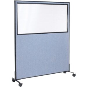 global industrial 60-1/4"w x 99"h mobile office partition panel with partial window, blue