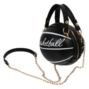 valiclud shoulder purse round basketball shaped bag pu leather round handbag shoulder bagsfashion cow crossbody bag fashion winter messenger tote bag for women girls (black) novelty shaped purse