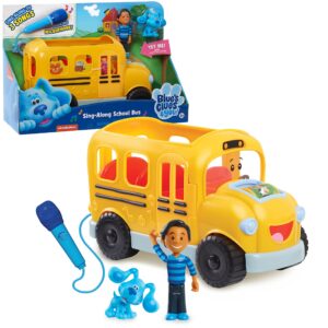 blue's clues & you! sing-along school bus with josh and blue figures, includes microphone and plays 3 songs, kids toys for ages 3 up by just play