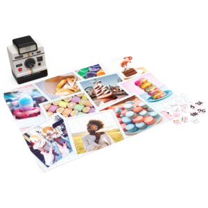 polaroid, 500-piece sweet treats jigsaw puzzle in 3d tin container cool vintage retro 70’s film camera, for kids, teens, and adults aged 12 and up