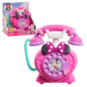 disney junior minnie mouse ring me rotary pretend play phone with lights and sounds, kids toys for ages 3 up by just play