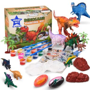 artmix dinosaur painting kit - 16 piece set, won’t run out of paint - bring dino love to life arts and crafts kit for kids painting toys kids crafts for age 3 to 12 boys and girls diy gift set