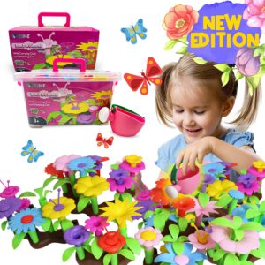 liquidation! 105 pcs flower garden building toys with carrying case and watering can, build-a-garden, girls gifts for ages 3 4 5 6 7, creative toddler stem activities, best educational kids playset