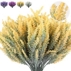 recutms 8 bunches artificial lavender flowers for outdoors pieces to make a bountiful flower arrangement nearly natural fake plant to brighten up your home decor party wedding garden patio(yellow)