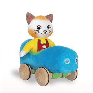 yottoy richard scarry collection | huckle cat soft toy with busytown blue car - 2 in 1 toy