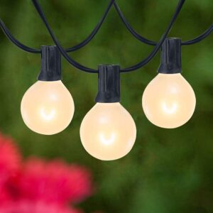 g40 outdoor frosted string lights, 25ft globe frosted white string lights with 27 small round bulbs, waterproof connectable hanging lights for outside backyard porch umbrella bistro decor, black wire