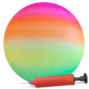 artcreativity rainbow playground ball for kids, bouncy 18 inch rubber kick ball for backyard, park and beach outdoor fun, beautiful rainbow colors, durable outside play toys for boys and girls