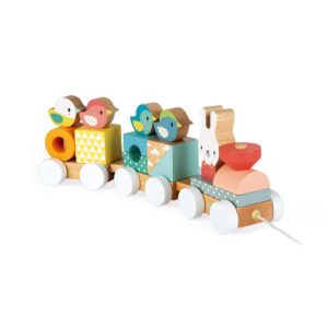 janod world wildlife federation - pull along 21 piece animal stacking train - ages 2+ - j08603