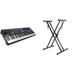 akai professional mpk261 usb midi keyboard controller with 61 semi weighted keys, assignable mpc controls, 16 pads and q-links, plug and play | rockjam xfinity heavy-duty, double-x, pre-assembled, infinitely adjustable piano keyboard stand with locking st