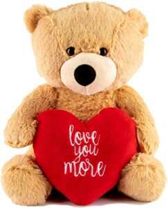 jenvio i love you teddy bear – love you more 12 inch plush – heart stuffed animal for girlfriend boyfriend gift age 15 and up valentine's day gift