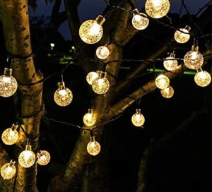 garden solar lights, 30 led 50ft 8 modes waterproof string lights outdoor fairy lights globe crystal balls decorative lighting for garden yard home party wedding christmas decoration (warm white)