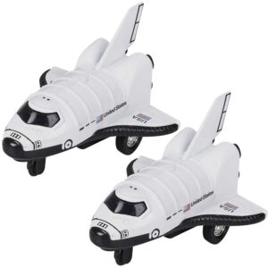 artcreativity diecast mini space shuttle with pullback mechanism, set of 2, diecast metal nasa space toys for boys, astronaut cake decorations, astronaut space theme party favors