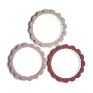 mushie flower teether bracelet | 3-pack (rose/blush/shifting sand)