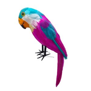 lwingflyer 1pcs 14.5" pink fake parrots artificial birds lifelike feathered birds for home garden party crafts decoration