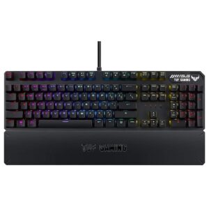 asus mechanical pc gaming keyboard for pc - tuf k3 | programmable onboard memory | dedicated media controls, aura sync rgb lighting | detachable magnetic wrist rest | highly durable | black (renewed)