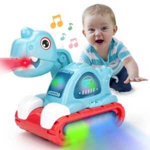 unih baby toys for 1 year old boy girl, musical dinosaur car crawling developmental toys with sounds and lights infant toys for 6 to 12-18 months