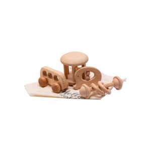 wooden baby toys montessori toys set wooden rattles grasping toys wood ring 4pcs,car toy set