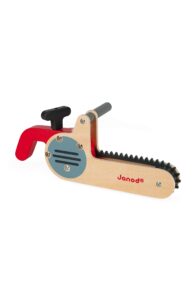 janod brico'kids pretend play wooden chainsaw - safe silicone blade with sound – ages 3 years+ - j06471