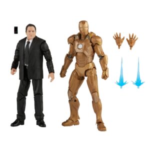 hasbro marvel legends series , action toy 2-pack happy hogan and iron man mark 21, infinity saga characters, premium design, 2 figures and 5 accessories, multicoloured (f0191)