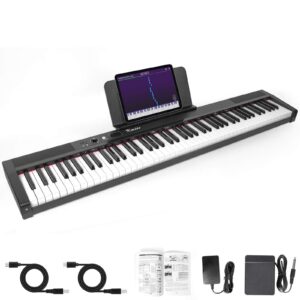 kmise piano keyboard 88 key full size semi weighted electronic digital piano with music stand,power supply,sustain pedal,bluetooth,midi,for beginner professional at home/stage