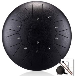 kacydi steel tongue drum 11 notes 8 inches handpan drum percussion instrument, tank chakra drums padded with travel bag, mallets, finger picks, for meditation, entertainment, music and gift