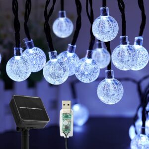 beauthard solar string lights outdoor,50 led 24ft lights with 8 lighting modes,outdoor string lights,waterproof solar patio outside lights for garden yard home wedding party decoration(pure white)