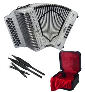 alacran nal3412 dlx accordion package: 34 button, 12 bass accordion with case and straps (fa/fbe, white pearl)