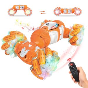 gili gesture sensing rc stunt car with gravity sensor, 2.4ghz,4wd double sided hobby rc crawlers with music&lights for boys 6-12 gift vehicle for 6, 7, 8, 9, 10, 11, 12 kids orange