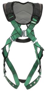 msa 10205845 v-form+ full body safety harness - size: standard (medium), d-ring configuration: back, tongue buckle leg straps, with shoulder padding, full body harness