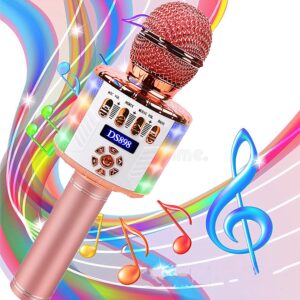 bluetooth karaoke microphone wireless microphone for kids aldult with led lights,3in1 portable handheld karaoke mic speaker machine birthday home party