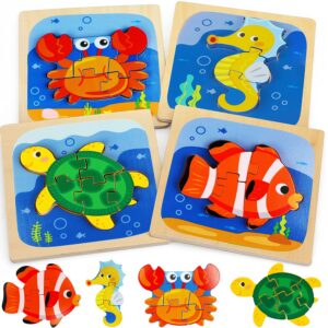 toy life wooden puzzles for toddlers 2-4, sea animals toddler puzzles, puzzles for toddlers 1-3, wood puzzles educational montessori toys gifts for 1 2 3 year old, baby puzzles kids learning toy