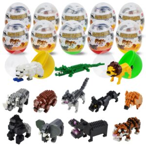 joyin 12 pcs prefilled easter eggs with fierce animal building blocks for easter eggs hunt, easter basket stuffers/fillers, party favor, classroom prize supplies,rewards, games, good bag fillers