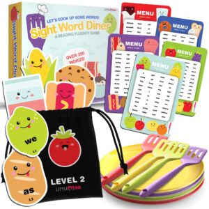 sight word diner reading fluency game - sight reading games for kids ages 4-8 - fun educational kid toy for boys and girls 4 year old and up - preschool learning, kindergarten homeschool supplies