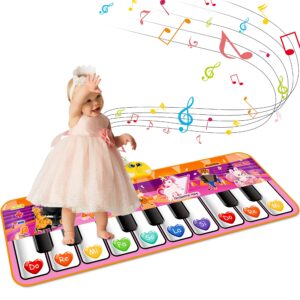 kids musical piano mats,47.24x15.75 inch soft baby early education portable dance music piano keyboard carpet musical touch play game toy gifts for 1 2 3 4 5 year kids toddlers girls boys