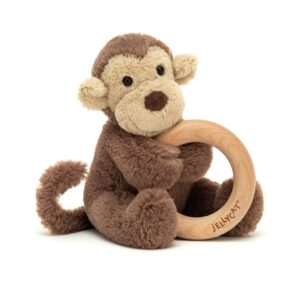 jellycat bashful monkey wooden ring baby rattle teething toy