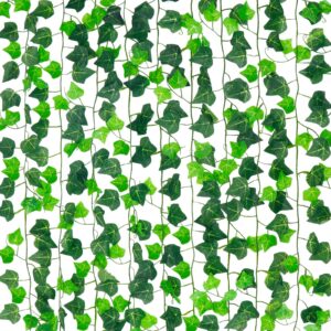 teldrassil 24pcs 180 feet fake ivy leaves fake vines, artificial ivy garland greenery artificial hanging plants for for wall party wedding home indoor outdoor decor(dark green, light green)