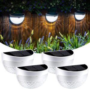 gigalumi 4 pack solar fence lights, deck lights solar powered outdoor waterproof fence lighting for fence deck step stair post wall (white)