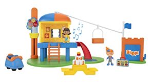 blippi ultimate party adventure, deluxe playset - includes exclusive party figure, girl figure, playground playset, 4 accessories, sounds, working balloon basket elevator - amazon exclusive