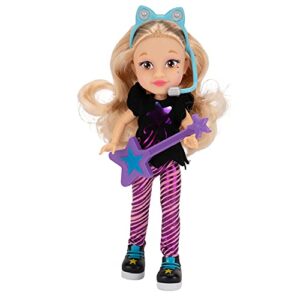 like nastya my bff nastya doll dressed as a rock star; 8-inch plush doll with microphone headband, guitar, and hairbrush accessory