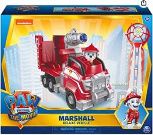 paw patrol, marshall’s deluxe movie transforming fire truck toy car with collectible action figure, kids toys for ages 3 and up