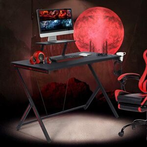 furniturer 47'' gaming desk with monitor stand computer gaming table home office desk with cup holder and headphone hook, modern simple gamer game table, black