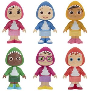 cocomelon 6 figure family and friends shark theme pack - includes jj, nico, cody, nina, bella and cece in shark hoodies - toys for kids and preschoolers