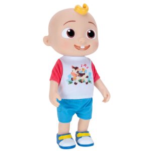 cocomelon deluxe interactive jj doll - includes jj, shirt, shorts, pair of shoes, bowl of peas, spoon- toys for preschoolers - amazon exclusive