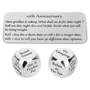 cqnet tin date night dice 10th anniversary special 10 year anniversary date night entertainment gift for anniversary, wedding, valentine, birthday, christmas