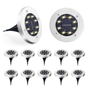 solar ground lights 12pack-8led outdoor solar ground light garden disk lights waterproof bright in-ground landscape lighting for pathway lawn yard patio walkway driveway deck light-warm white