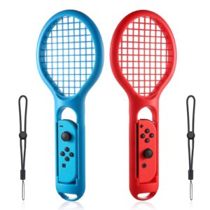 infurider tennis racket controller holder for nintendo switch game (2 pack,red & blue),hand grip compatible for sport game, game controller joy-con accessories for nintendo switch mario tennis ace