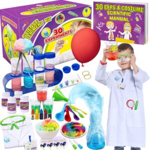 unglinga 30 experiments science kit for kids with lab coat, chemistry set stem toys birthday gifts for boys girls, scientist costume role play tools educational learning set