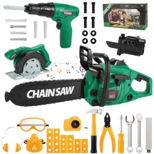 mathea toy chainsaw for kids chainsaw toys pretend play series kids tool set kids outdoor electronic power tools toys 36 pcs toy tool sets for toddlers boys girls 3 4 5 6 7 8 9 10 11 12 years old